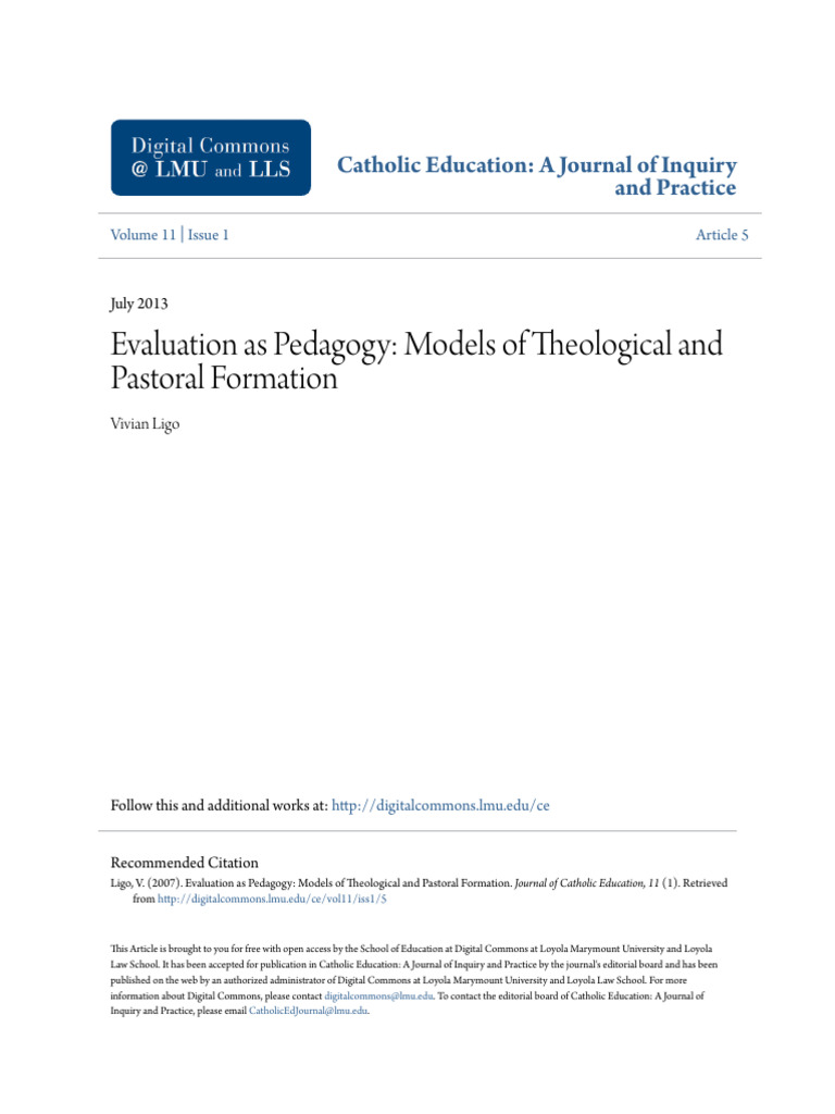Evaluation As Pedagogy - Models of Theological and Pastoral Format ...
