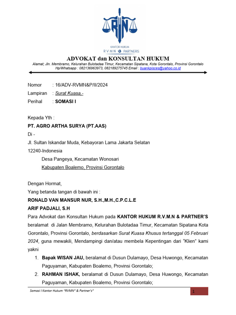 Somasi I Pt. Aas | PDF | Hukum