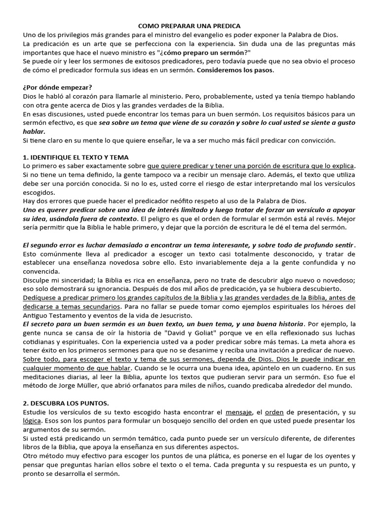 Como Preparar Una Predica | Descargar gratis PDF | Sermón | Biblia