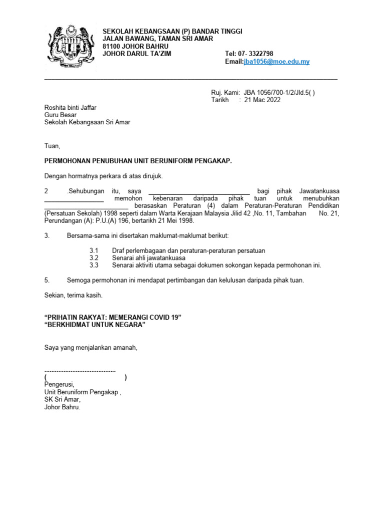 Surat Penubuhan Dan Kelulusan Kelab | PDF