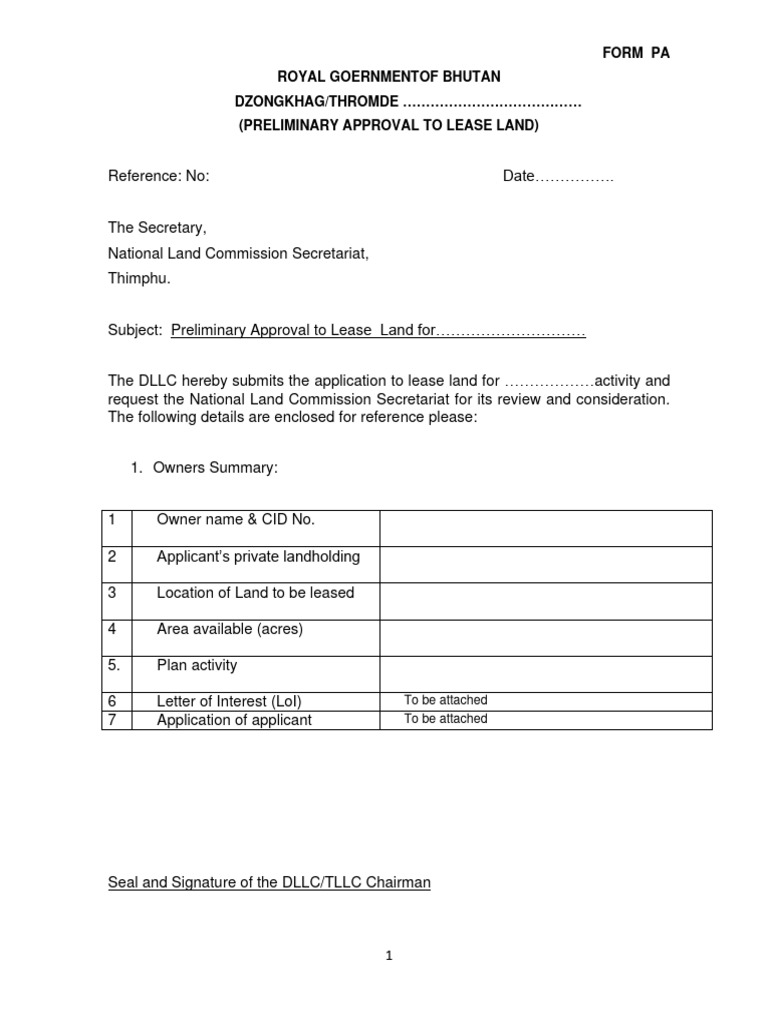 Preliminary Land Lease Application | PDF | Law | Science & Mathematics