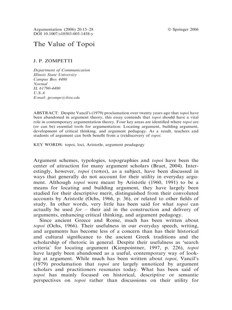 The Value of Topoi | PDF | Rhetoric | Thought
