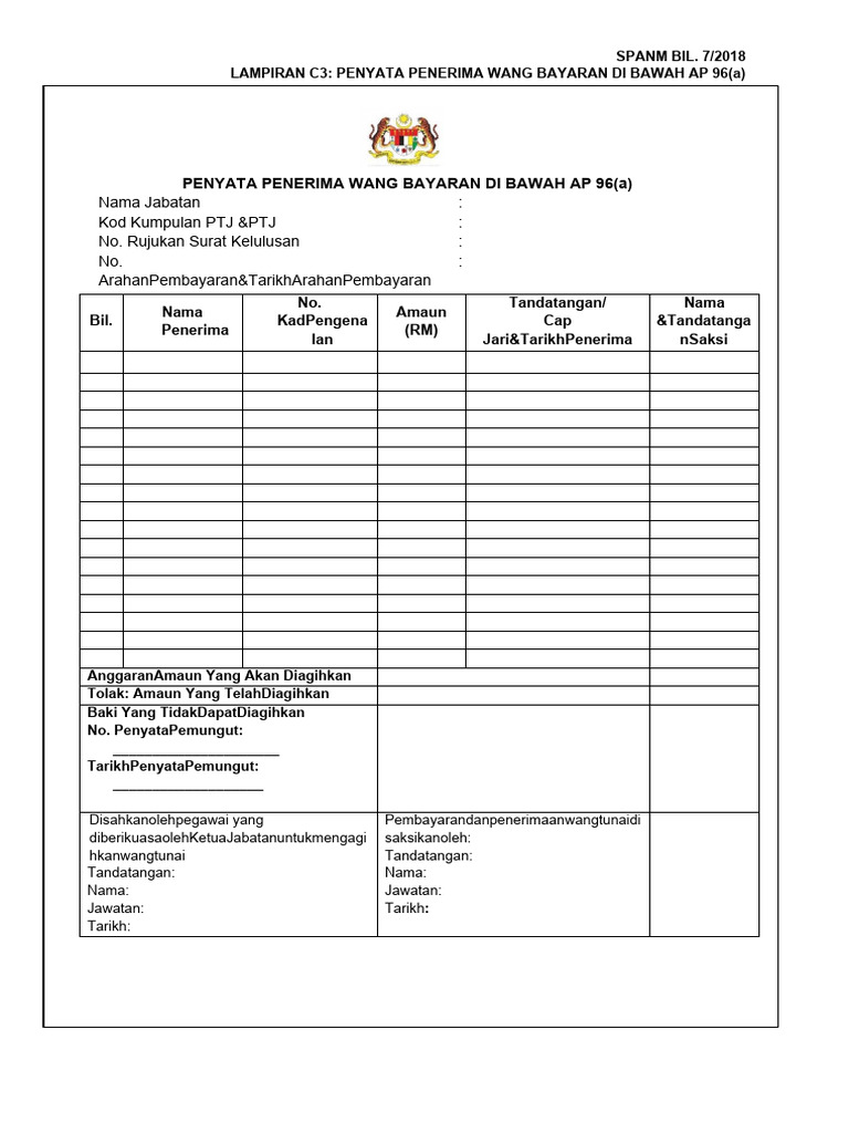 LAMPIRAN C3 PENYATA PENERIMA WANG BAYARAN DI BAWAH AP 96 (A) | PDF