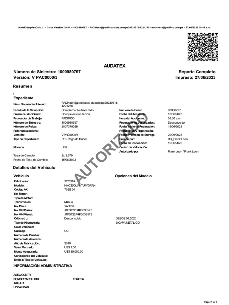 Audatex 1000980797 | PDF | Vehículos terrestres | Industria automotriz