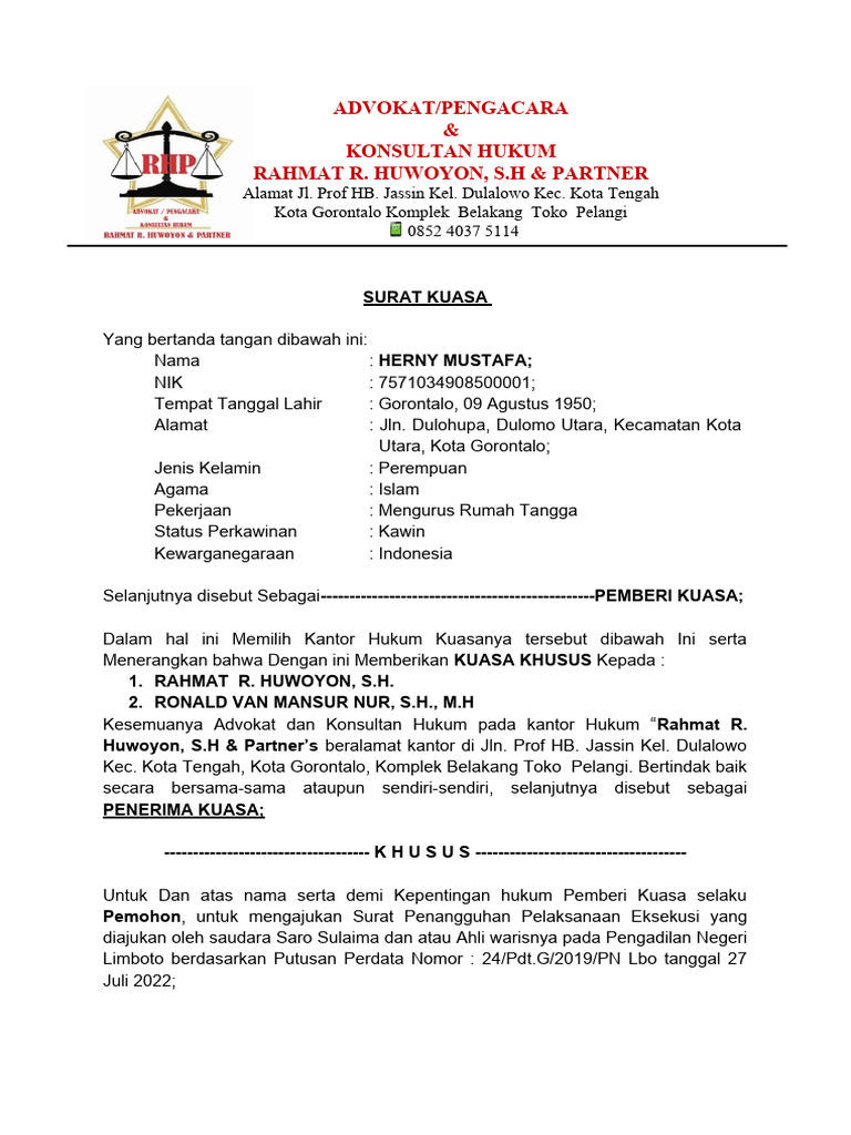 Surat Kuasa Penangguhan RHP | PDF