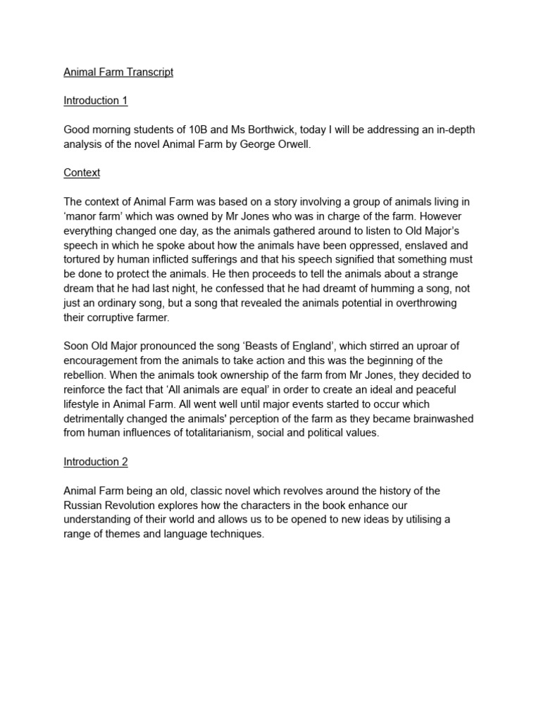 Animal Farm Transcript | Download Free PDF | Idealism | Ten Commandments