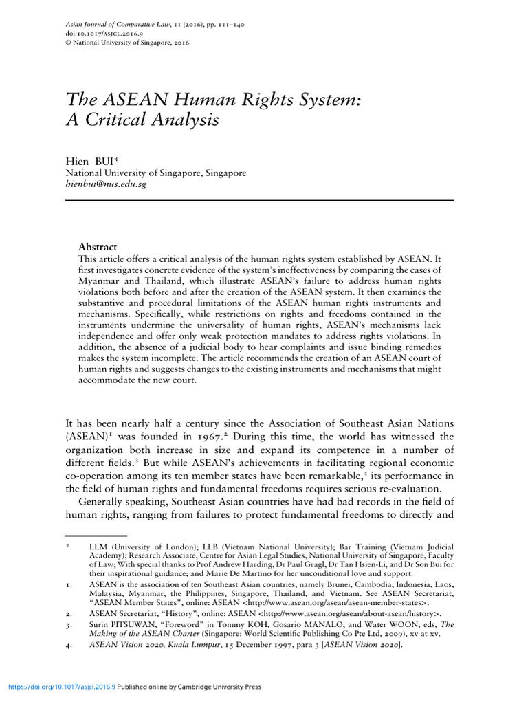 The Asean Human Rights System A Critical Analysis | PDF | Human Rights ...