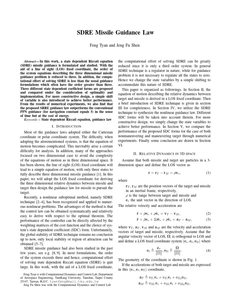 ICCA2010-SDRE_final | PDF | Euclidean Vector | Classical Mechanics