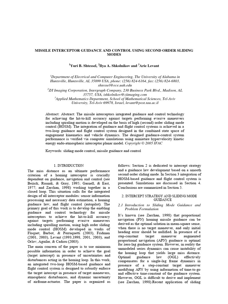 Missile Interceptor Guidance and Control | PDF | Applied Mathematics