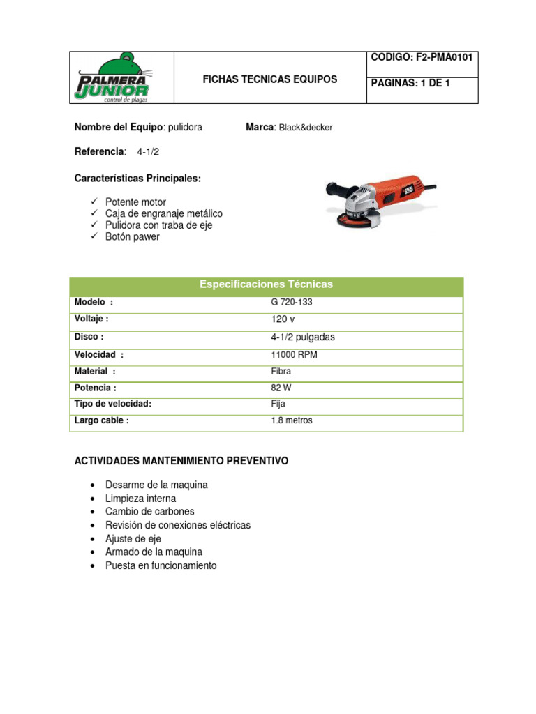 Ficha Técnica Pulidora | PDF