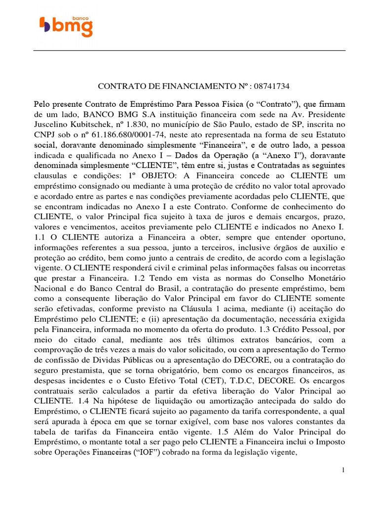 Contrato BMG 2024 - Cópia | PDF | Empréstimos | Crédito