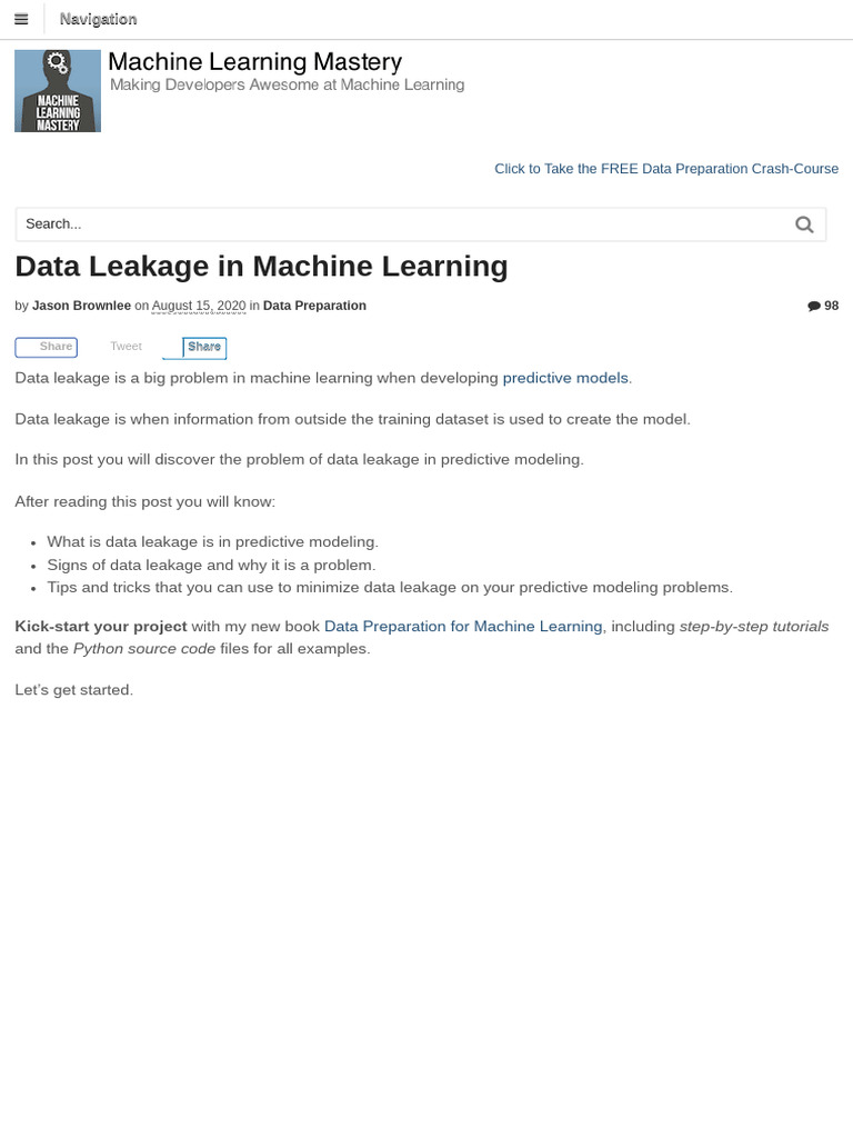 Data Leakage in Machine Learning | PDF | Cross Validation (Statistics ...