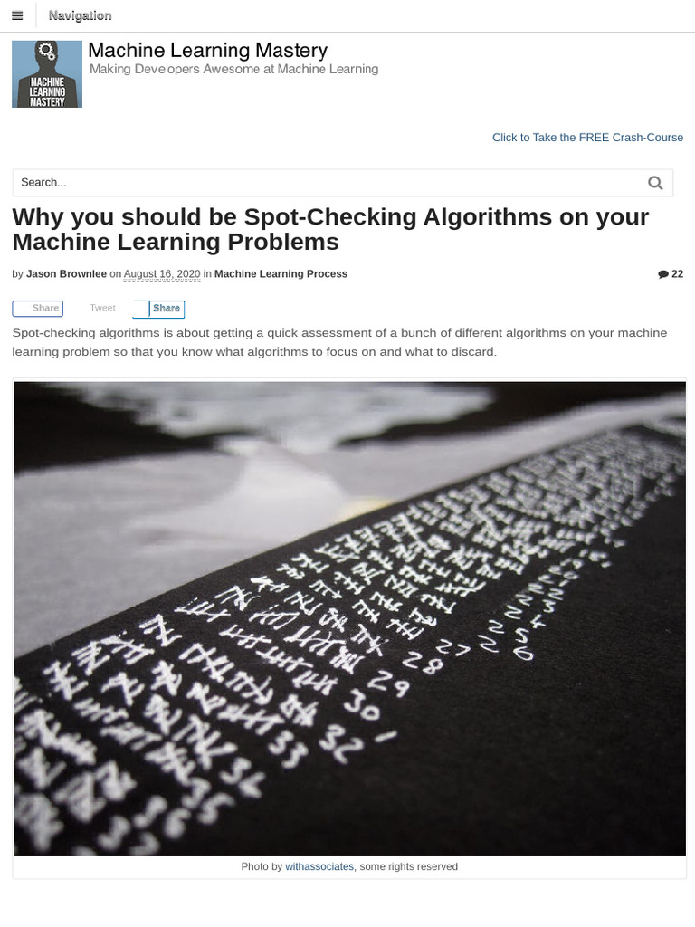 Why You Should Be Spot-Checking Algorithms On Your Machine Learning Problems | Download Free PDF ...