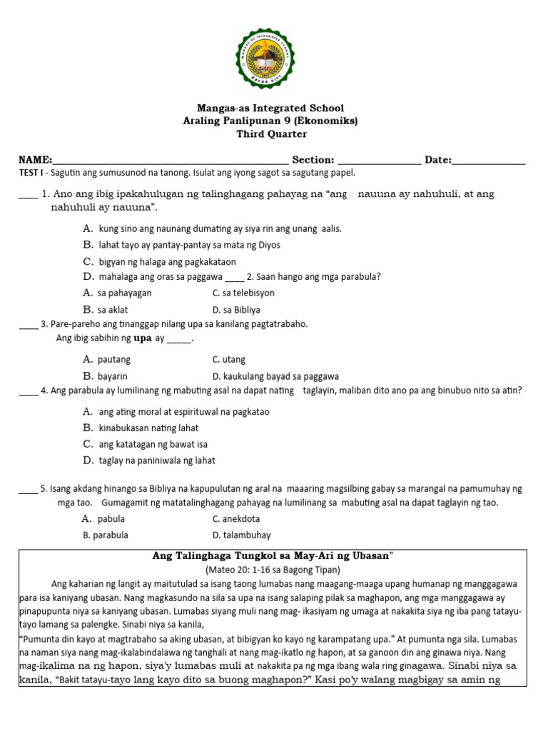 Quarter 3 Filipino (Grade 9) | PDF