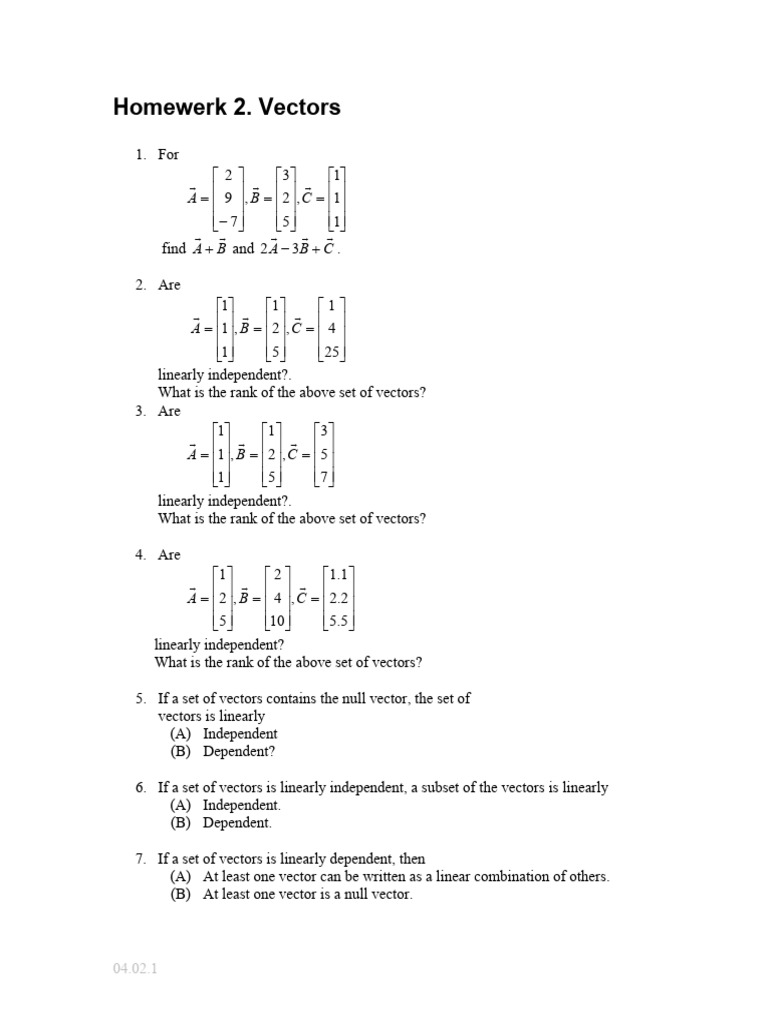 Homework2 Vectors Download Free Pdf Mathematical Analysis