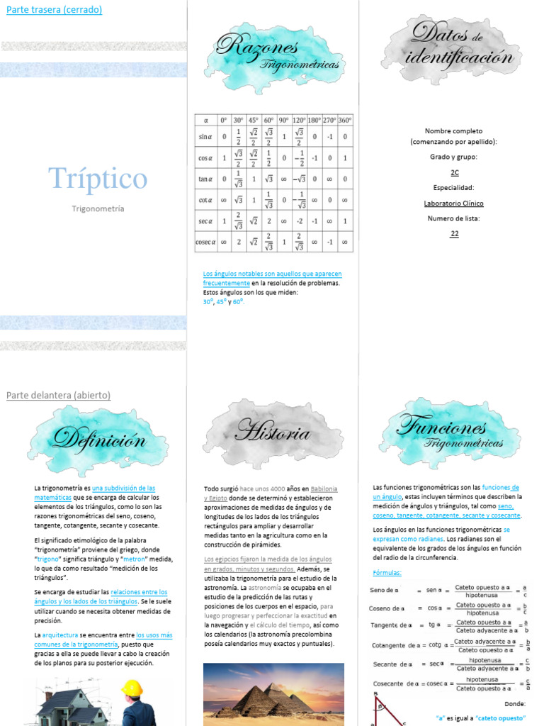 Triptico de Trigonometria | PDF | Trigonometría | Funciones trigonométricas
