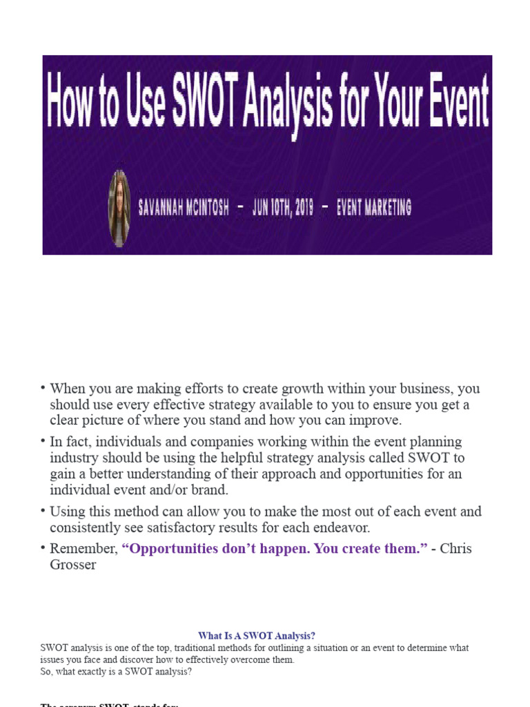 How To Use SWOT Analysis For Your Event | PDF | Swot Analysis | Business