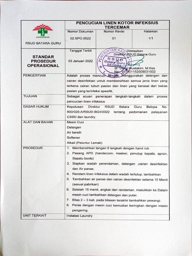 SPO Pencucian Linen Infeksius | PDF