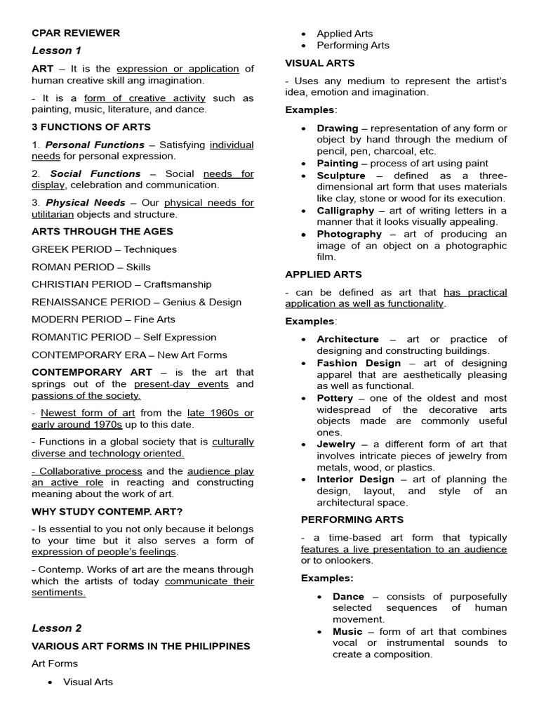 Cpar Reviewer 3RD Q | PDF | The Arts