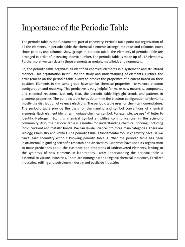 Importance of The Periodic Table | PDF | Periodic Table | Chemistry