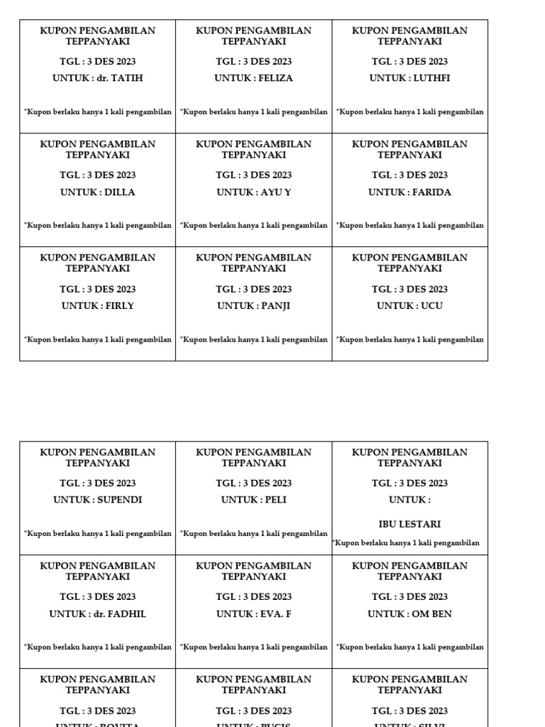 Kupon Pengambilan Bingkisan Puasa | PDF