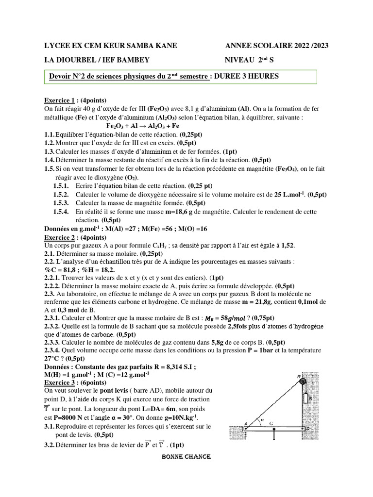 DEVOIR N°2 2nd S 2ieme Sem KSK 2023 | PDF