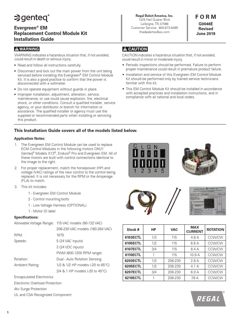 Genteq 6207ECTL Install | PDF
