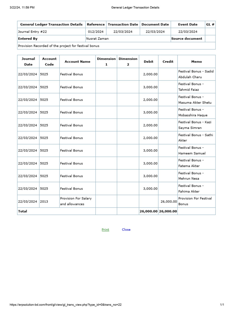 General Ledger Transaction Details Project Festival Bonus | PDF ...