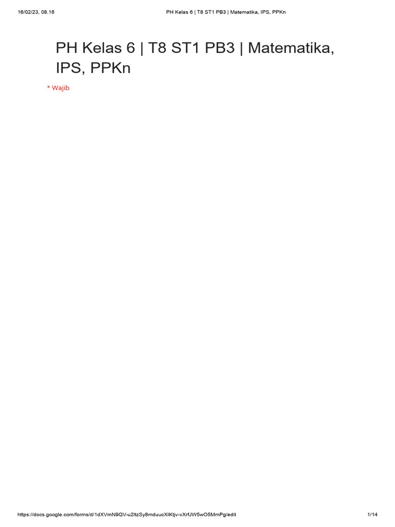 PH Kelas 6 - T8 ST1 PB3 - Matematika, IPS, PPKN - Google Formulir | PDF