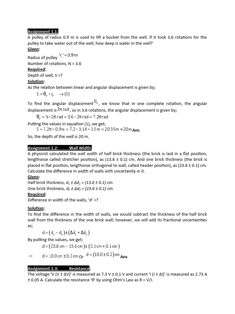 1st Year Assignments and Numericals | PDF | Acceleration | Momentum