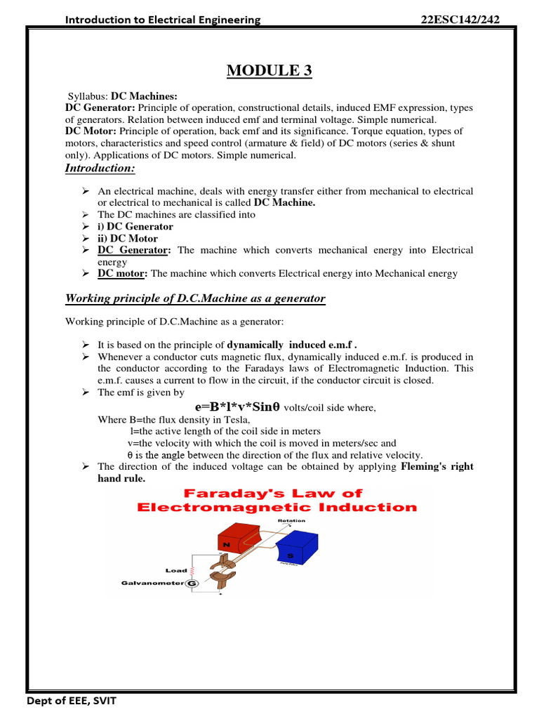 Mod 3 Electrical | PDF | Electromagnetic Induction | Electric Motor