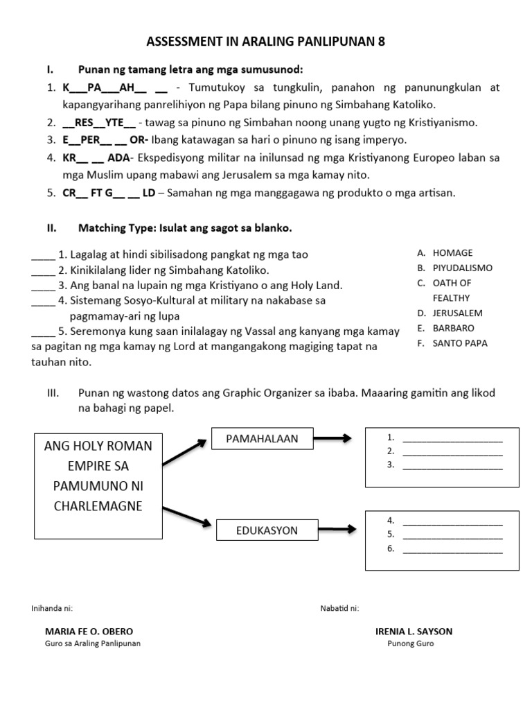 ASSESSMENT IN ARALING PANLIPUNAN 8 3rd Grading | PDF