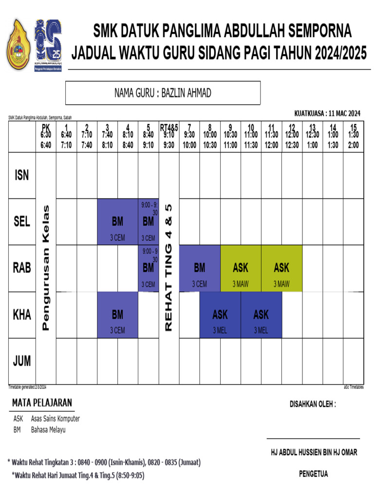 Jadual Induk CG Bazlin 2024 | PDF