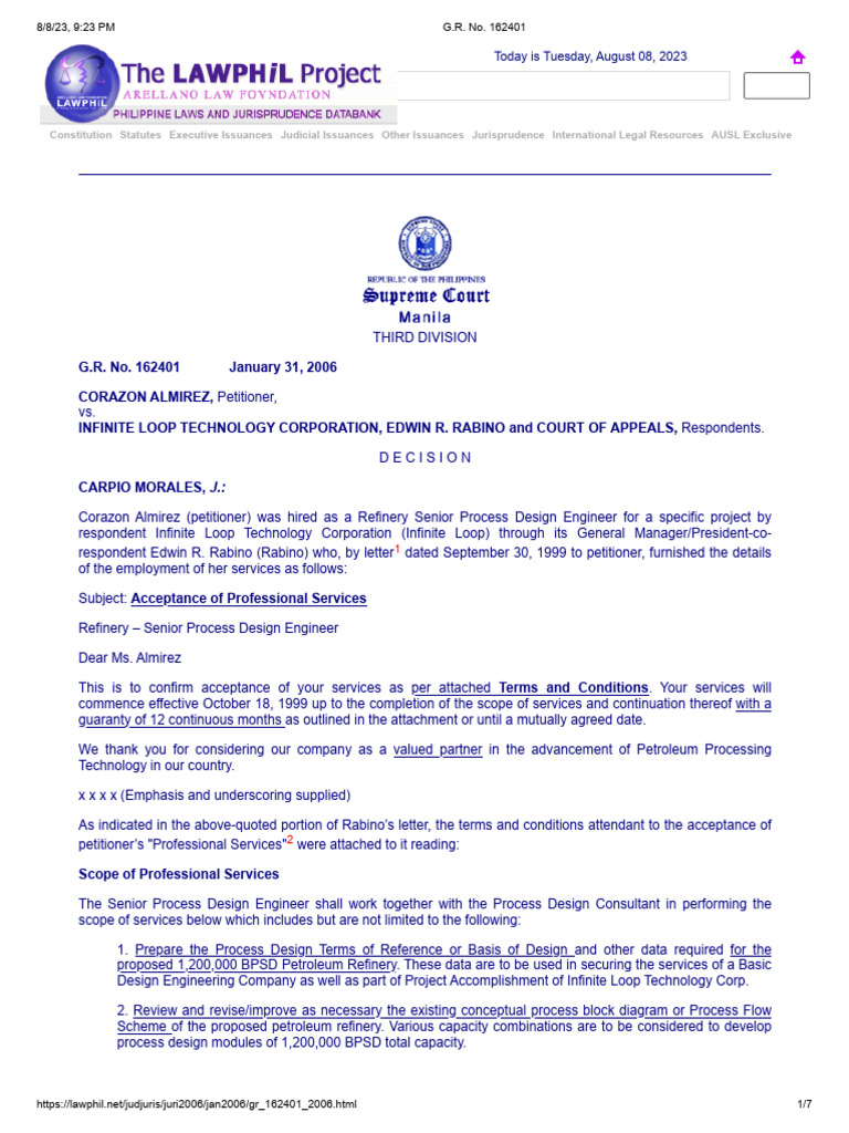 W2.4. Almirez v. Infinite Loop Technology 481 SCRA 364 | PDF