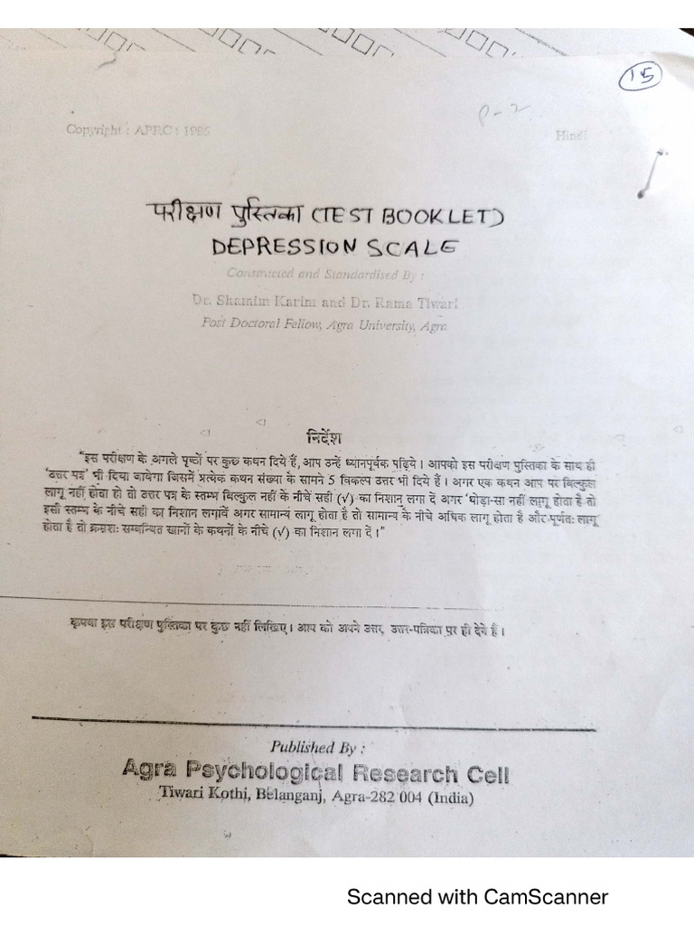 Depression (Test Booklet) | PDF