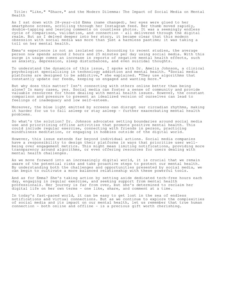 The Impact of Social Media On Mental Health: A Modern Dilemma | PDF ...