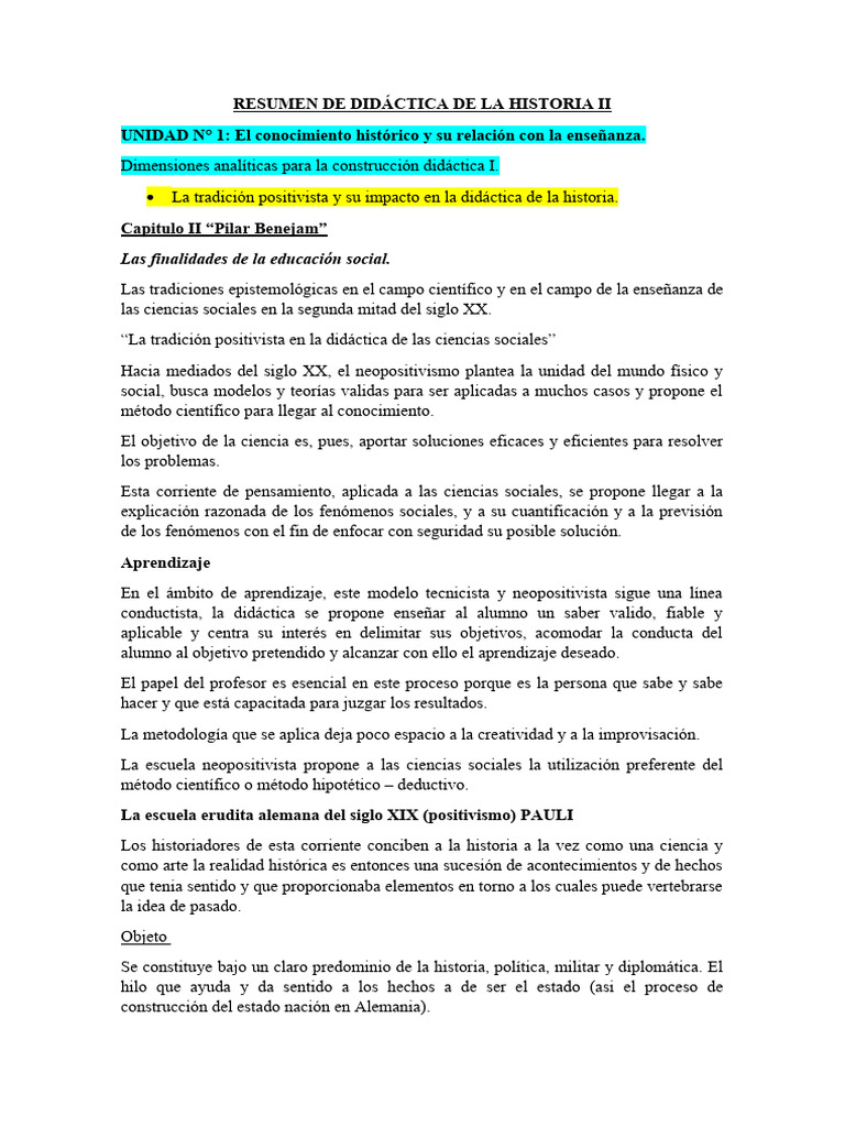 Resumen de Didáctica de La Historia I1 | PDF | Pensamiento | Conocimiento
