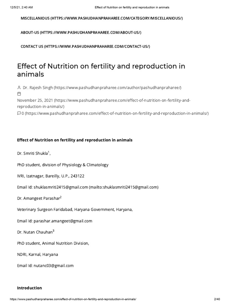 Effect of Nutrition On Fertility and Reproduction in Animals | PDF ...