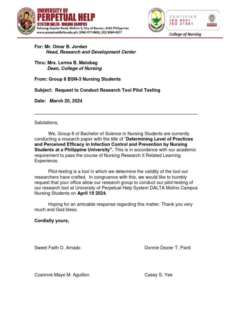 Letter For Pilot Testing | PDF