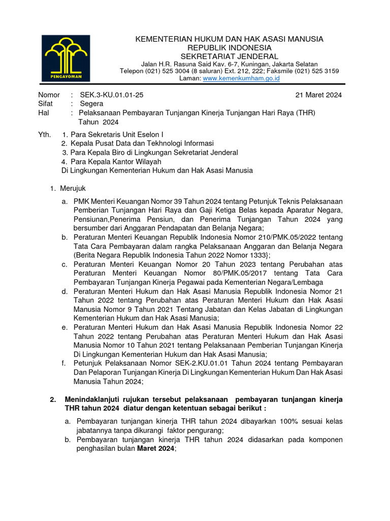 Pelaksanaan Pembayaran Tunker THR 2024 | PDF