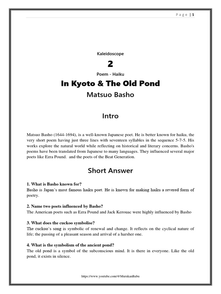 Basho's Haiku: The Old Pond Explained | PDF | Haiku | Poetry