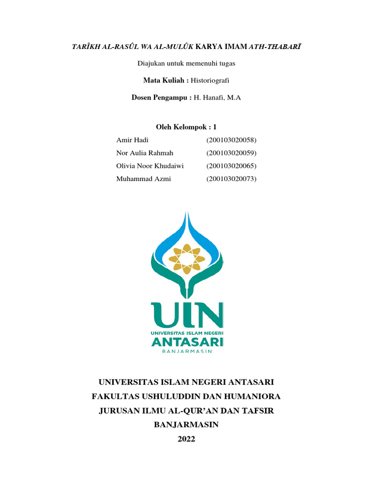 Makalah Kel. 1 - Kitab Tarikh Al-Rasup Wa Al-Muluk Karya Imam At ...