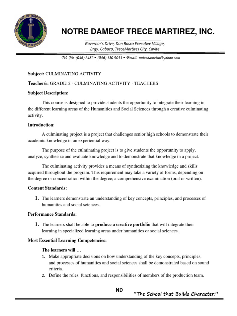 Grade 12 Culminating Activities | PDF | Learning | Knowledge
