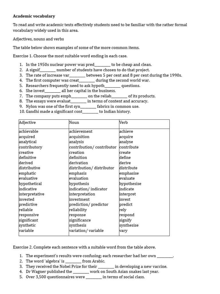 Essential Academic Vocabulary Guide | PDF | Concept | Vocabulary