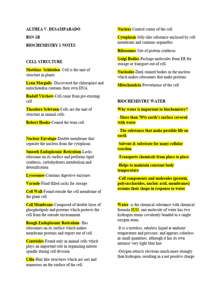 PRELIM Biochemistry Notes | PDF
