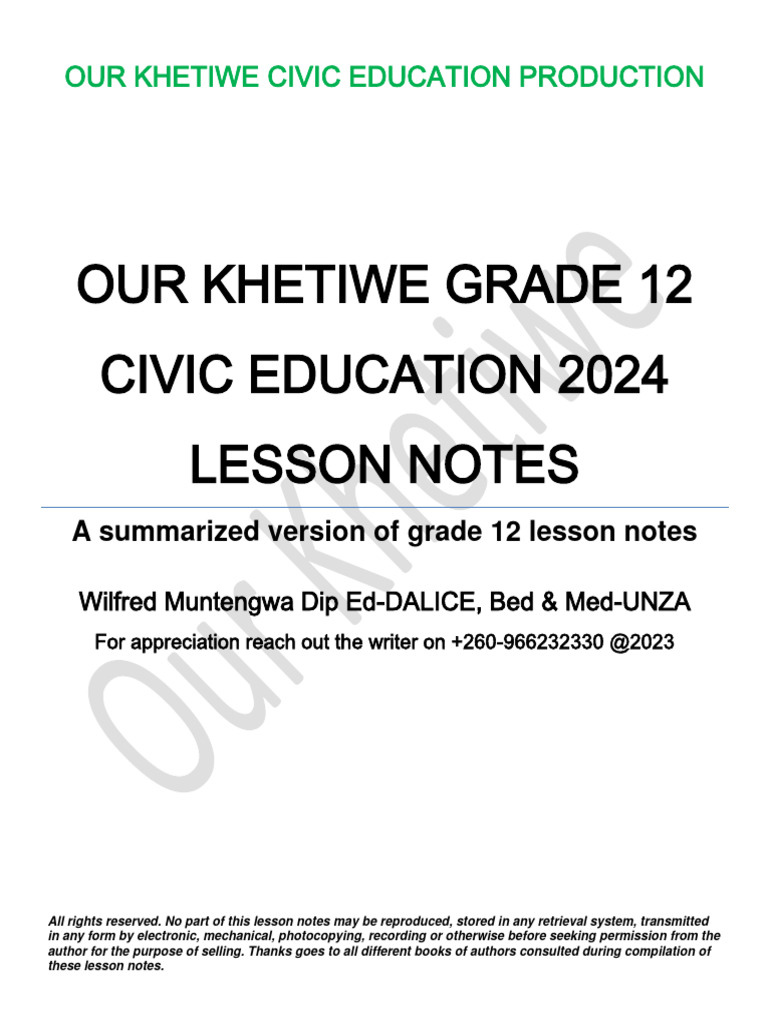 Grade 12 Civic Education Notes 2024 | PDF | New Partnership For Africa ...
