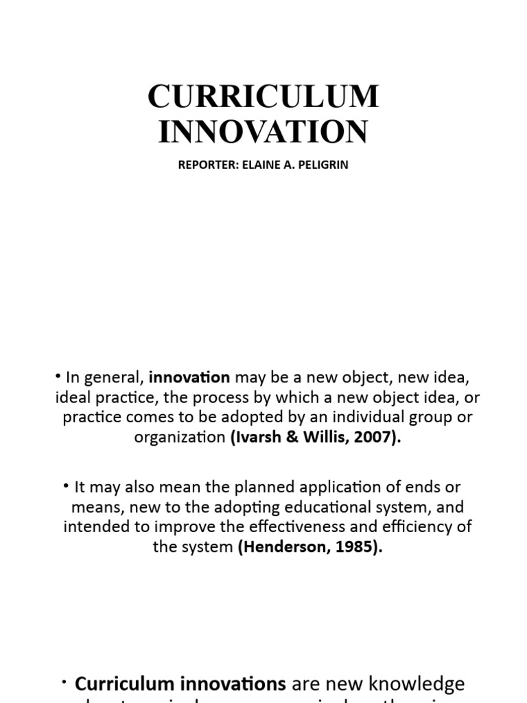 PED7C REPORT- CURRICULUM INNOVATION | PDF