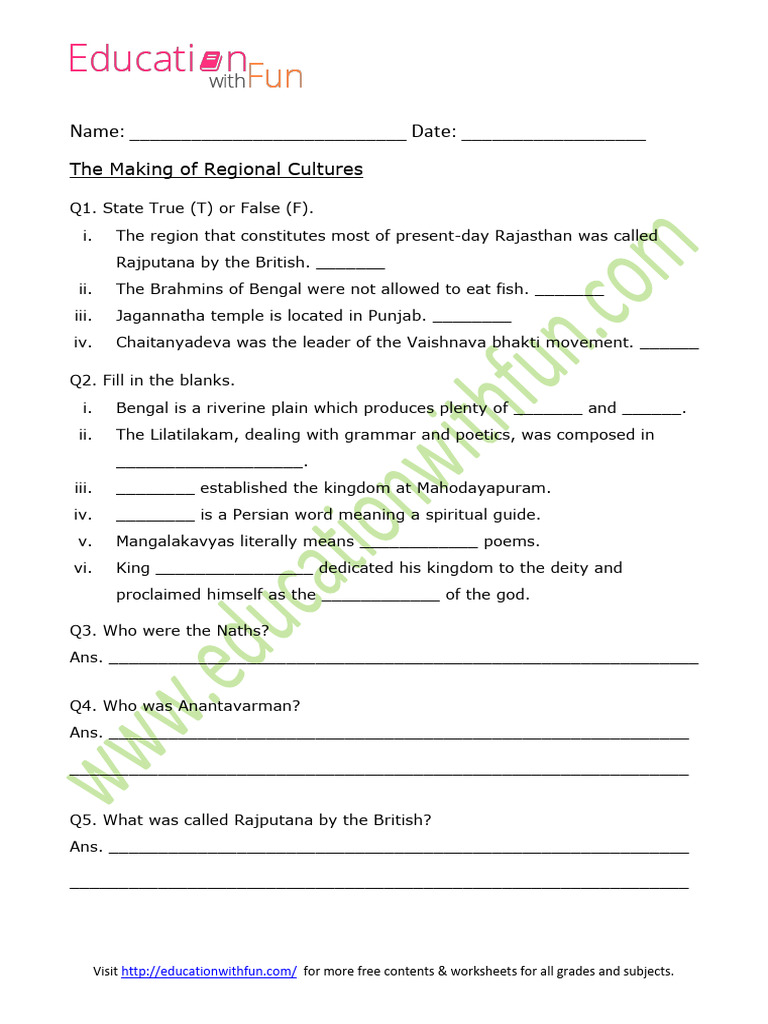 The Making of Regional Cultures Worksheet 1 | PDF