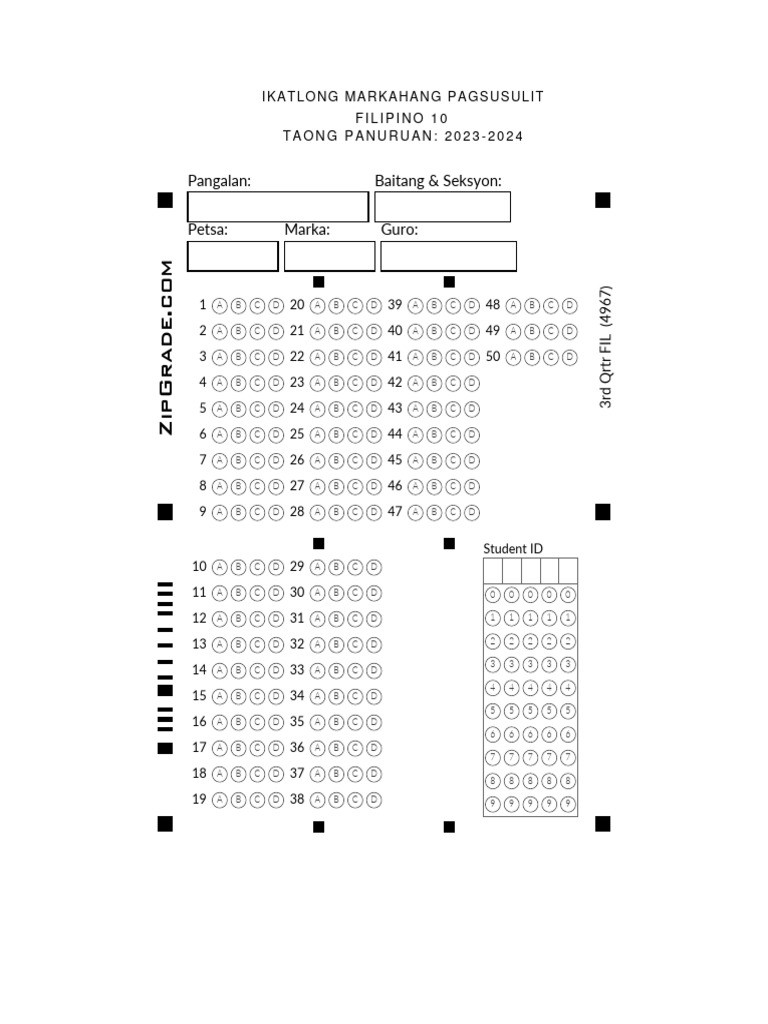 Answer Sheet 3rd QRTR | PDF