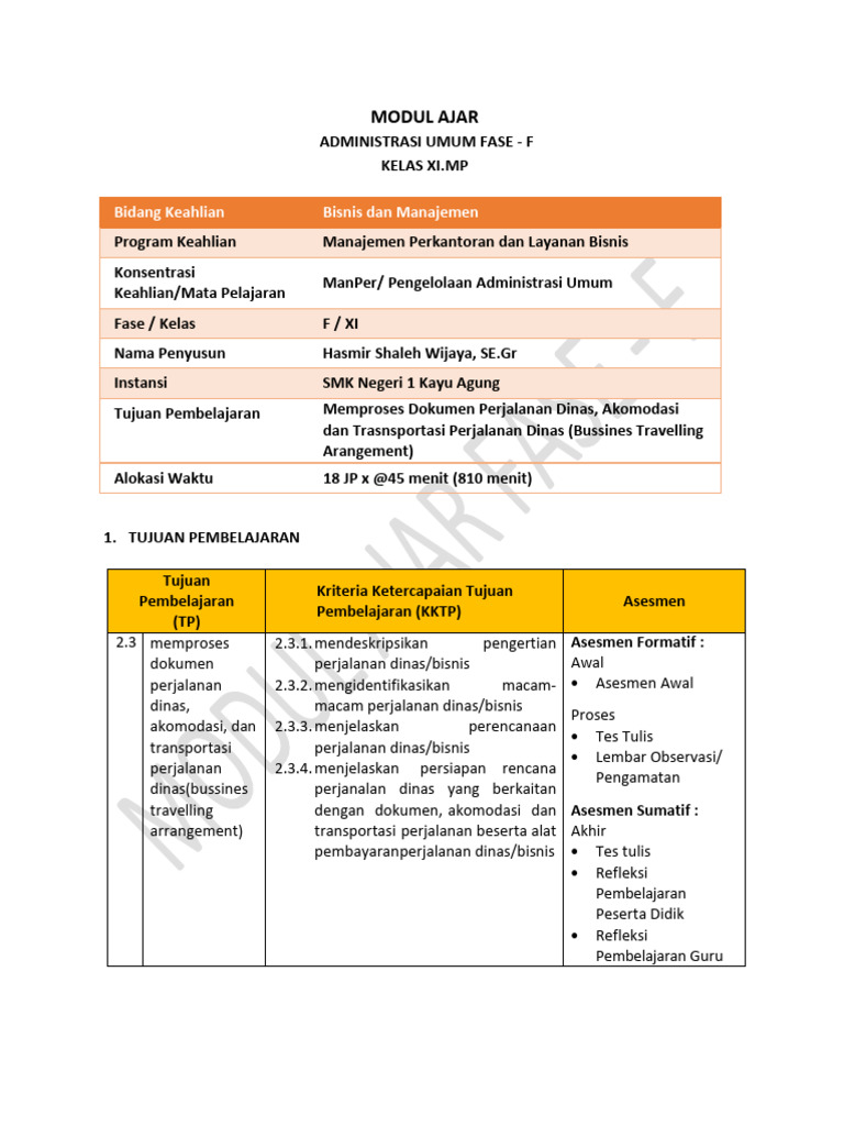 Modul Ajar Manper - Perjalanan Dinas Hasmir Shaleh Wijaya | PDF ...